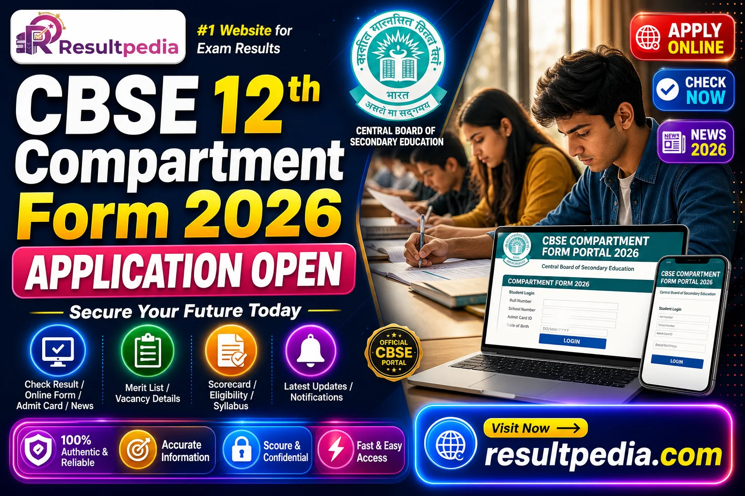 CBSE 12th Compartment Form 2026: Last Date, Exam, Fee